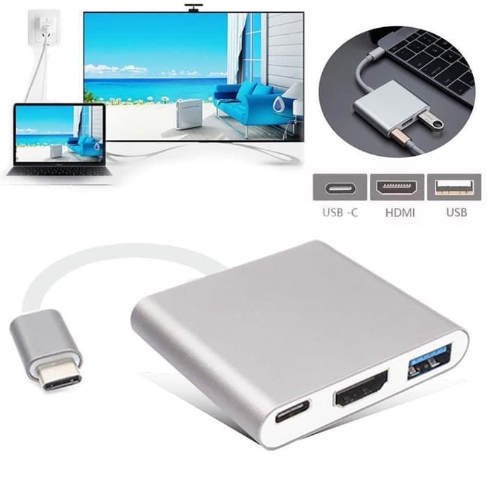 Jual Kabel USB Type C To HDMI + USB 3.0 3in1 | Shopee Indonesia