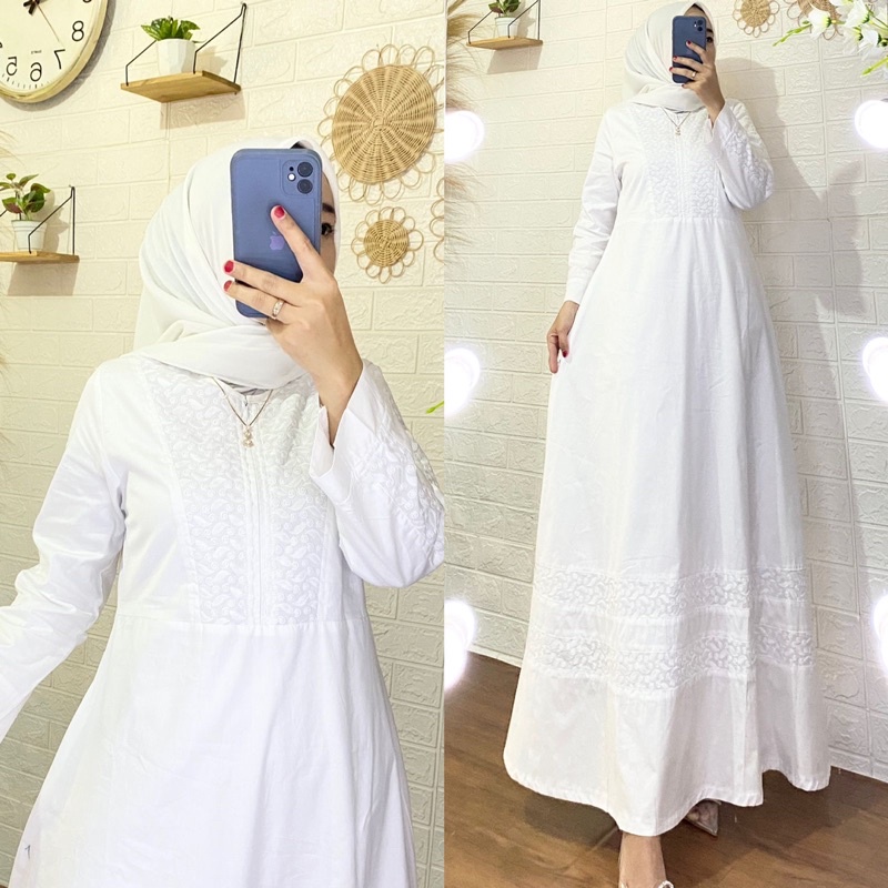 Jual gamis putih/ hitam dress putih premium/gamis haji umroh/one set ...