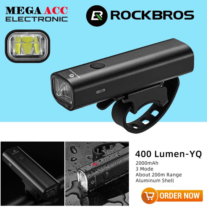 Jual ROCKBROS 400 LUMENS LED Front Light 400LM With Bracket | Shopee ...