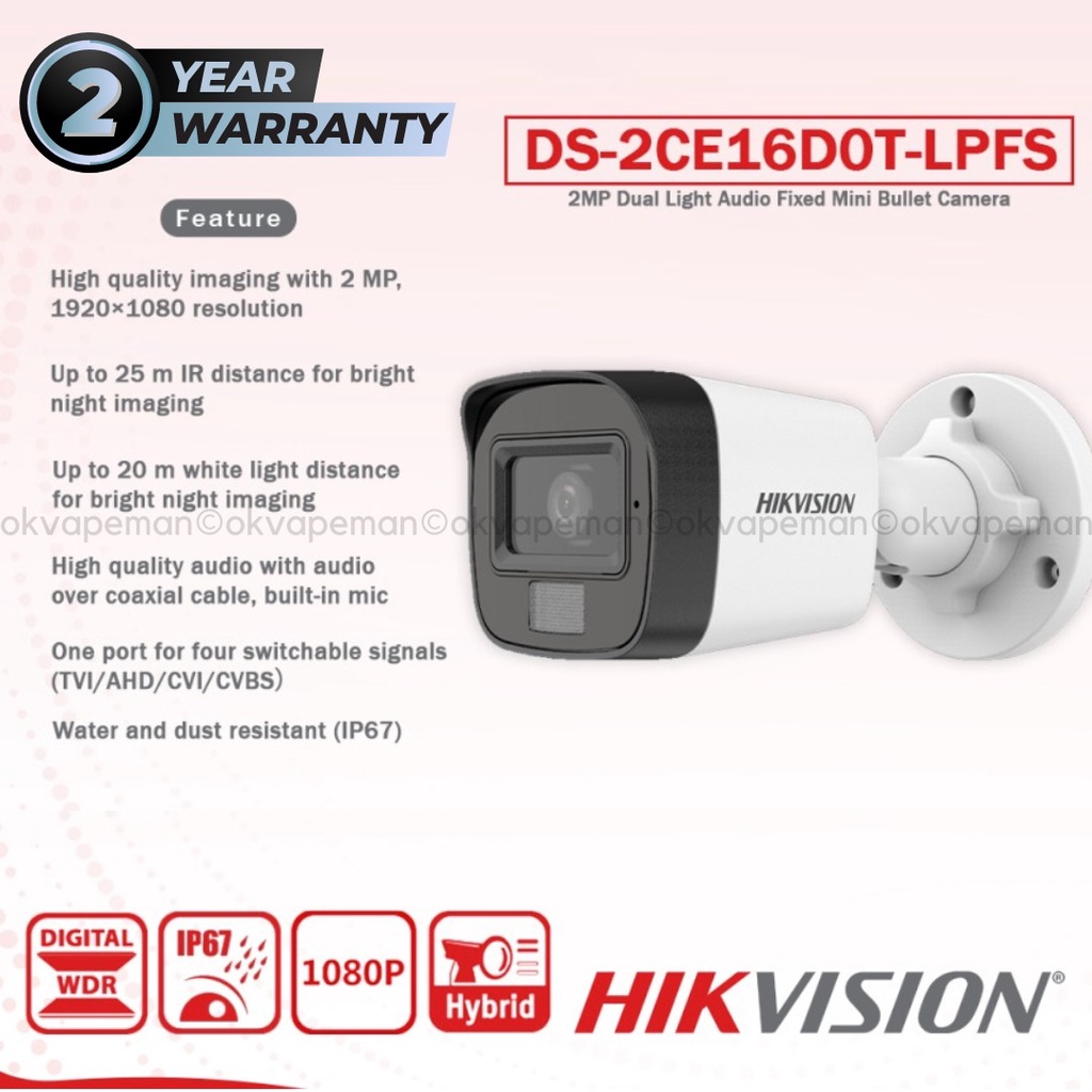 Jual CCTV HIKVISION Outdoor HIK 2MP Audio CAMERA DS-2CE16D0T-LPFS ...