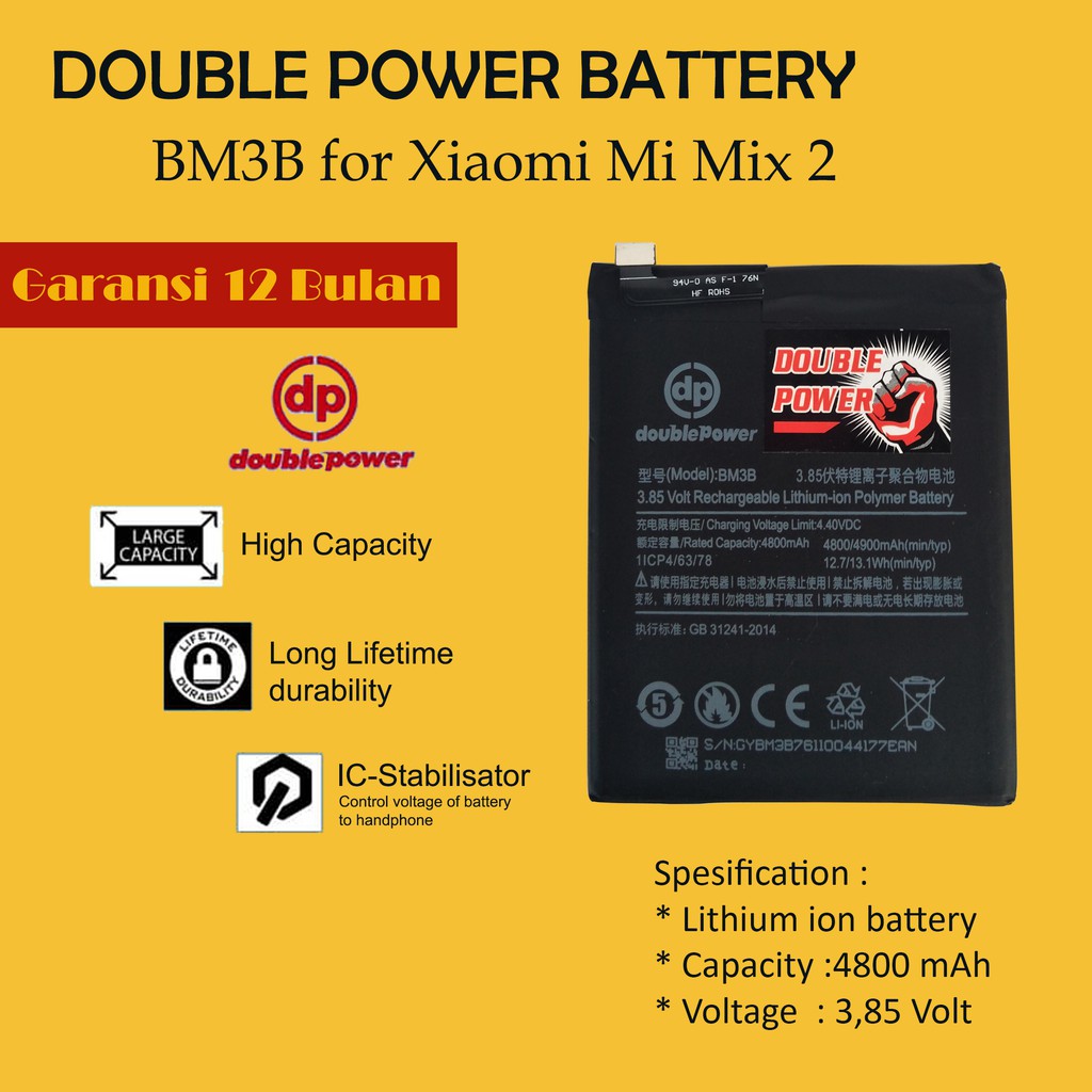 Jual Double Power Baterai Xiaomi Mi Mix2 BM3B 4800mAh | Shopee Indonesia