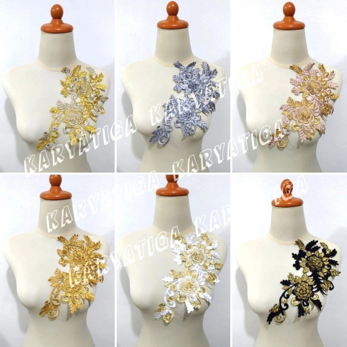 Jual Renda Aplikasi Tabur Bordir Bunga 2 Warna (Kombinasi Emas ...