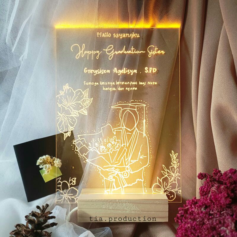 Jual Kado akrilik A5 lettering led persegi / lampu tidur akrilik ...