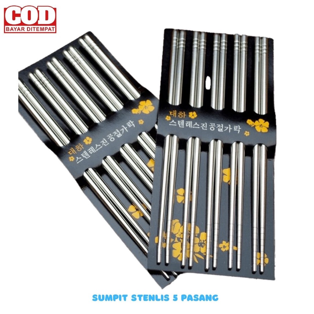 Jual Sumpit Stainless Steel 1 set ( isi 5 Pasang ) / 10 Pcs Sumpit ...