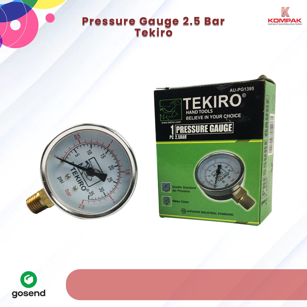 Jual Manometer 2.5 - 6 Bar Pressure Gauge 6Bar Merk Tekiro Pressure ...