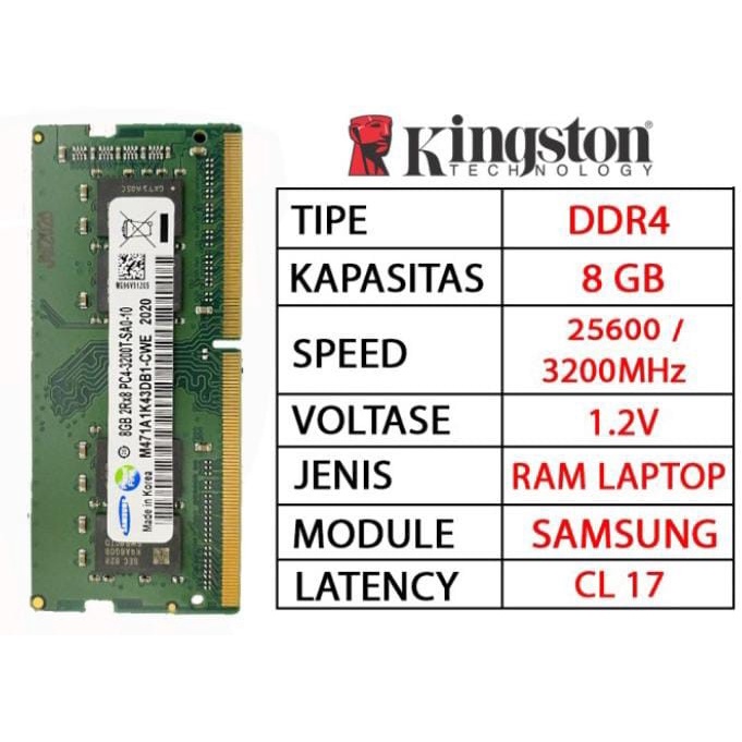 Jual RAM LAPTOP KINGSTON DDR4 8GB 3200 MHz 25600 ORI GAMING RAM NB DDR4 8GB | Shopee Indonesia