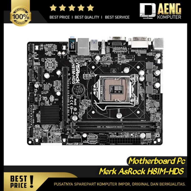 Jual Motherboard Mainboard Mobo Pc Merk PC Merk ASRock H81M-HDS Socket 1150 ada HDMI | Shopee ...