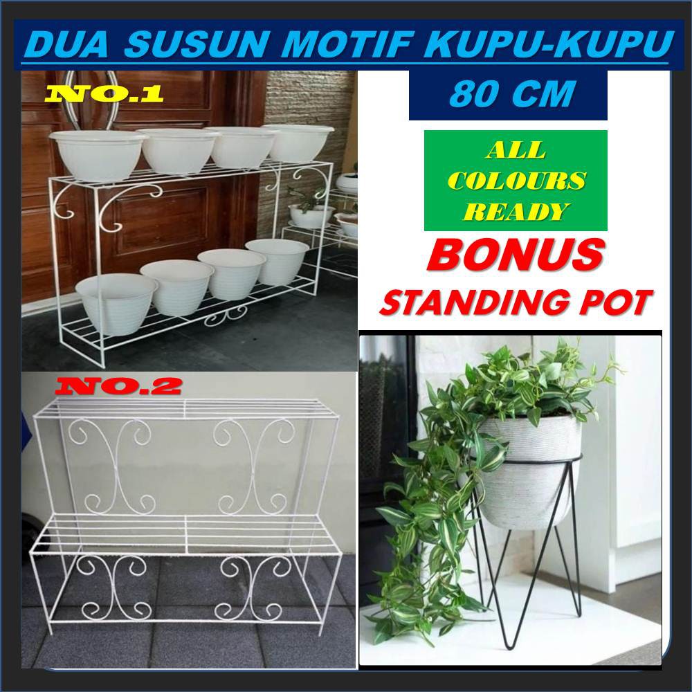 Jual Rak Pot Bunga Besi Minimalis Susun 2 Standing Pot Panjang 80 CM ...