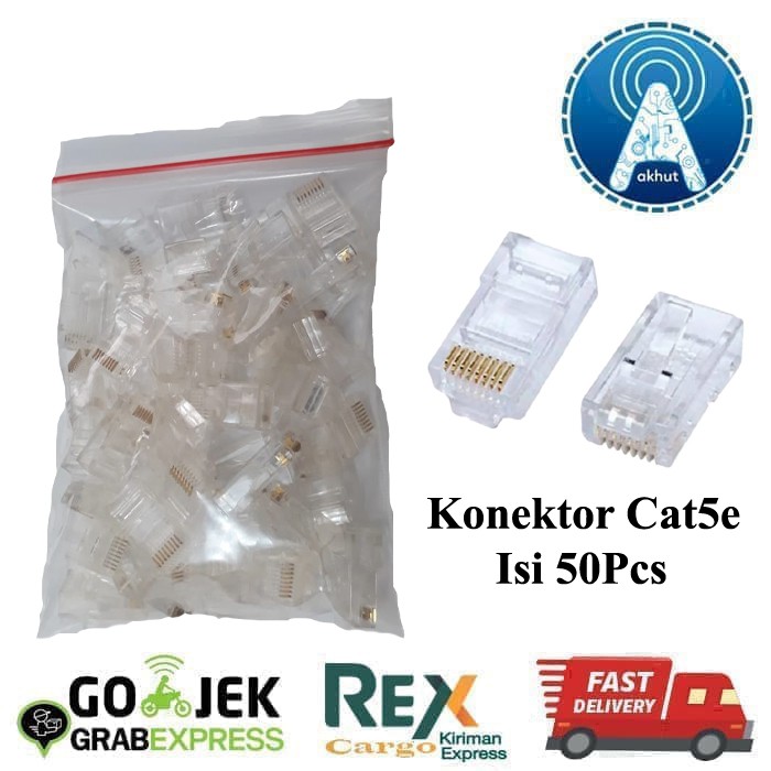 Jual Konektor Connector RJ45 Cat5e Bagus Kualitas Standart 50Pcs ...