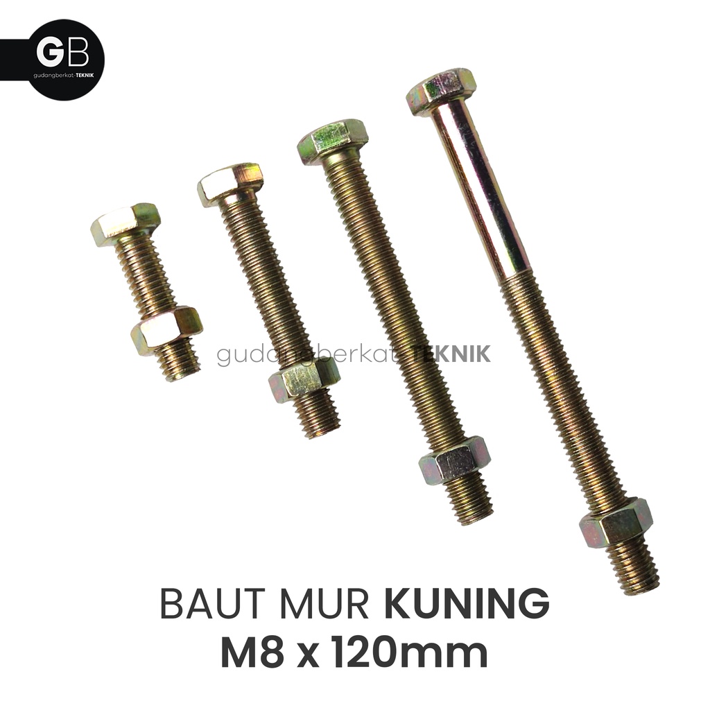 Jual Baut Mur Kuning M8x120 / BMK 8x120 (120mm) / Baut M8 Kuning Kunci ...