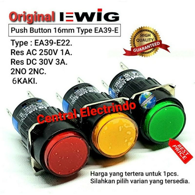 Jual Push Button Return EWIG AC 220V EA39-E22 16mm 6 Kaki 2NO/2NC ...