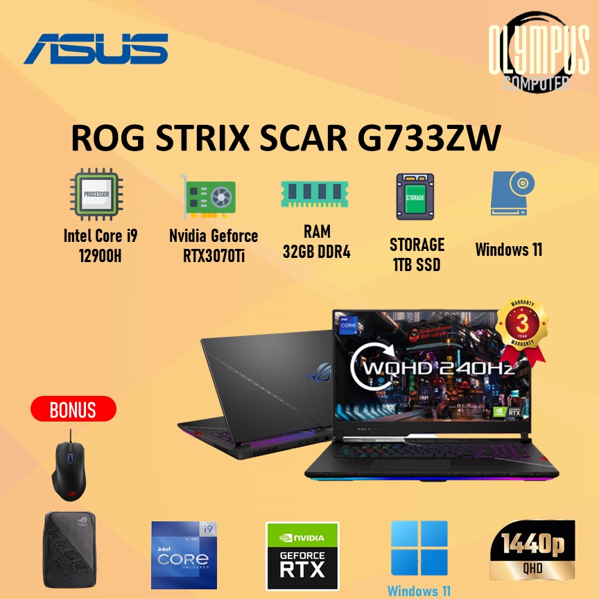 Jual Laptop Asus Rog Strix Scar G733ZW RTX3070TI i9 12900H 32GB 1TB SSD ...