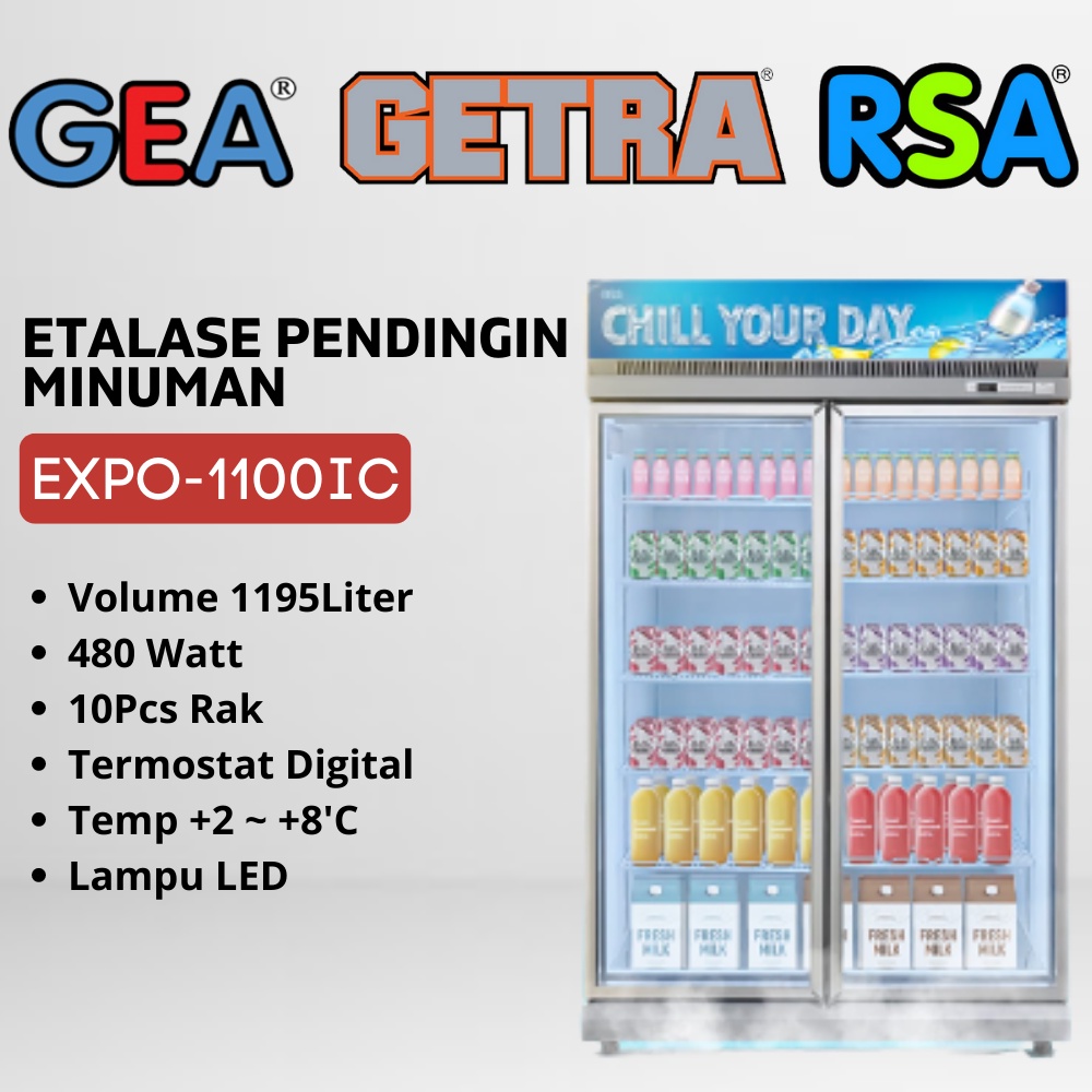 Jual SHOWCASE GEA EXPO-1100IC DISPLAY COOLER CHILLER 2 PINTU ETALASE ...
