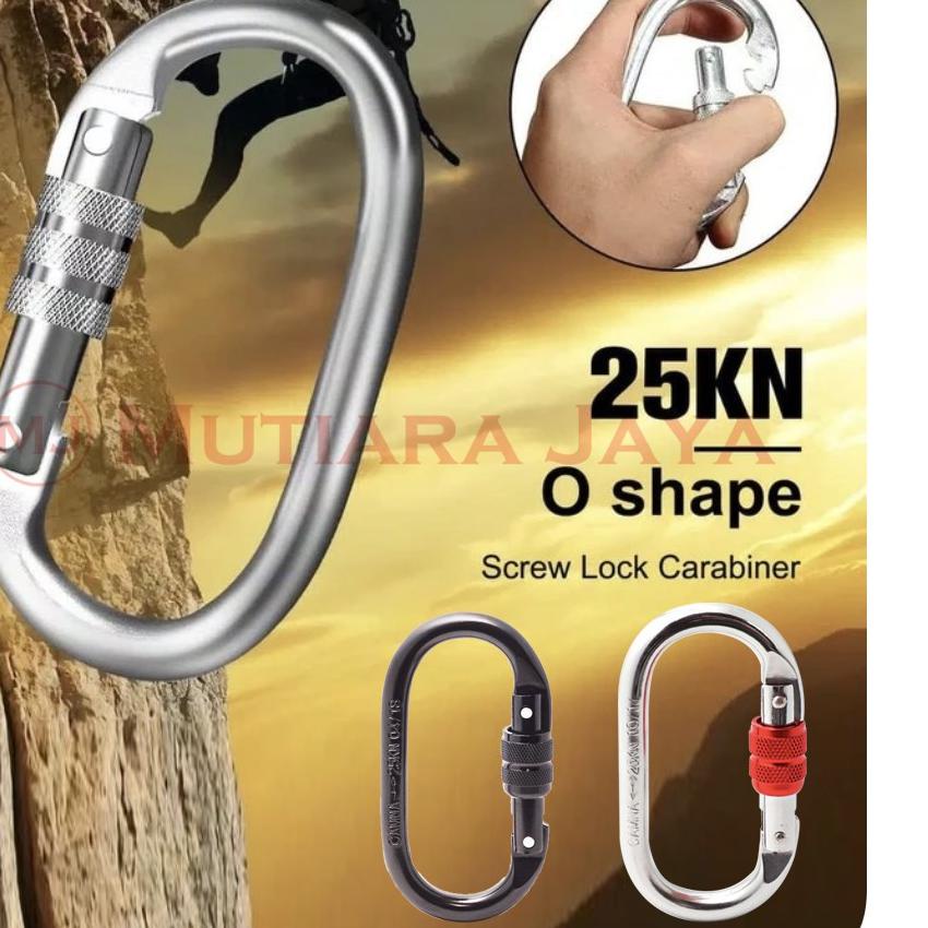 Jual Carabiner Gantungan Panjat Tebing 25 KN Oval Screw Baja Galvanis ...