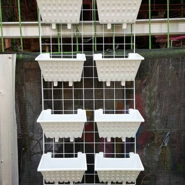 Jual pot gantung tralis putih 21cm pot panjang pot tempel dinding ...