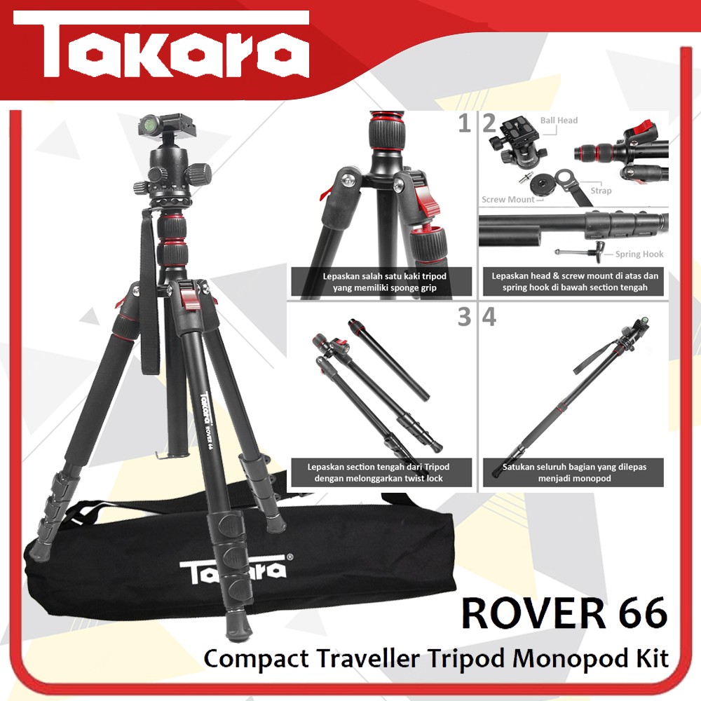 Jual Takara ROVER 66 Compact 2in1 Traveller Tripod Monopod DSLR ...