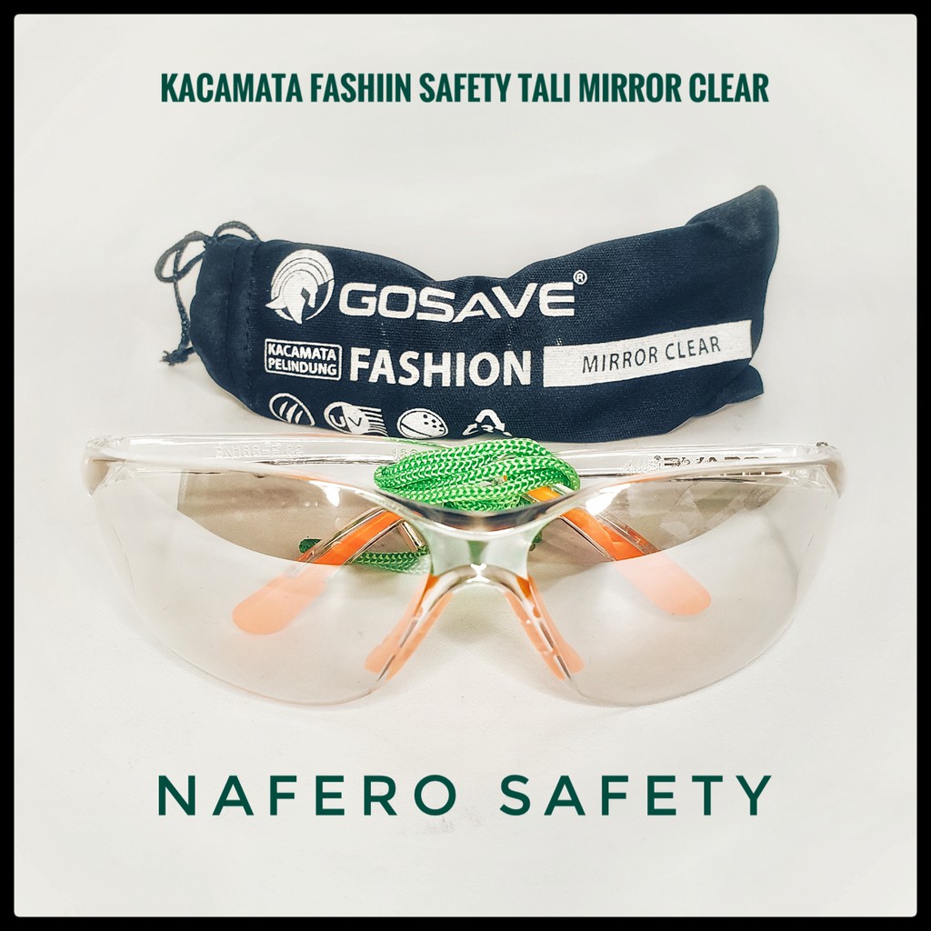 Jual KACAMATA SAFETY APD FASHION MIRROR CLEAR TALI GOSAVE ANTI UV ...