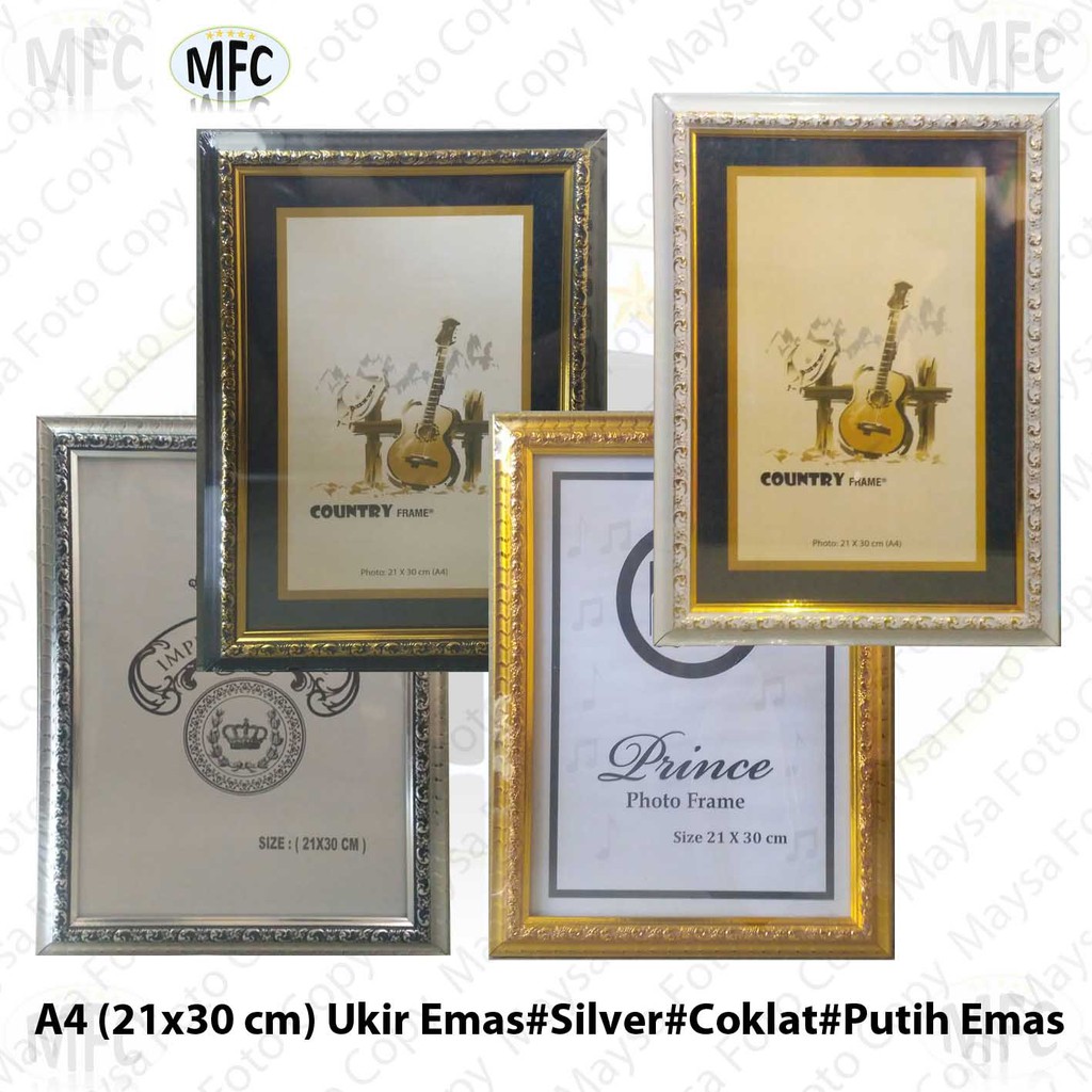 Jual Bingkai/pigura/frame A4 (21x30) emas, silver, coklat,Putih Emas ...