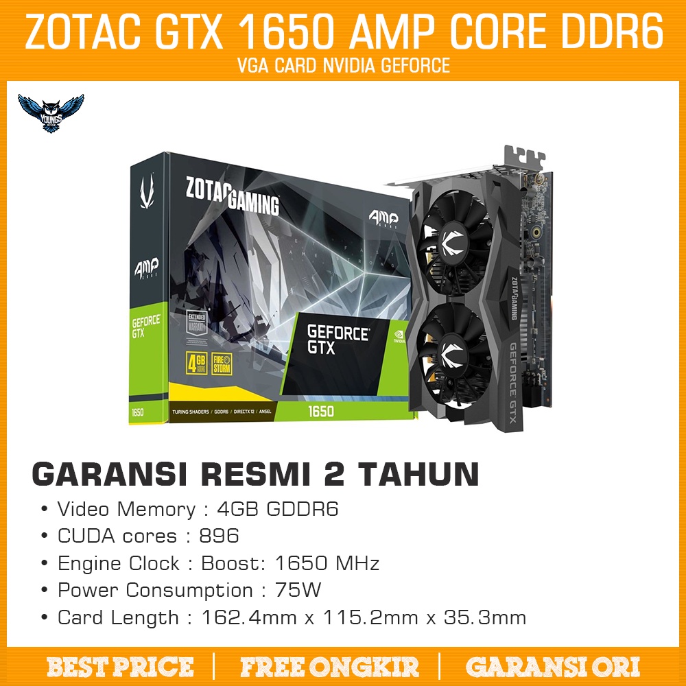 Jual ZOTAC GAMING GTX 1650 AMP CORE 4GB DDR6 VGA CARD NVIDIA GEFORCE ...
