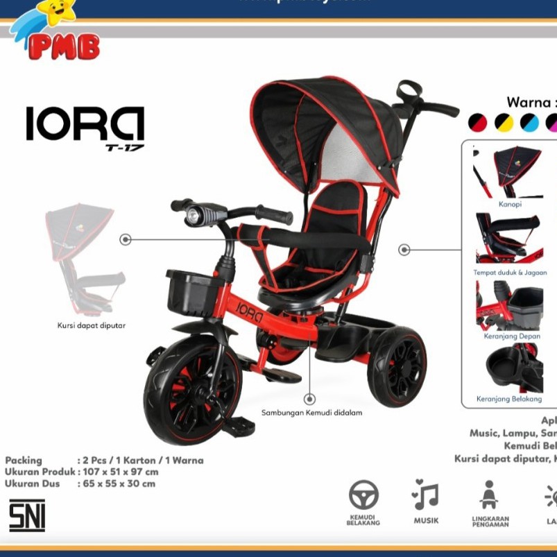Jual SEPEDA STROLLER ANAK TRICYCLE RODA TIGA PMB IORA T17 | Shopee ...