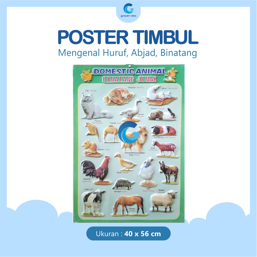 Jual Poster Timbul Anak Edukasi Mengenal Huruf Abjad dan Aneka Binatang ...