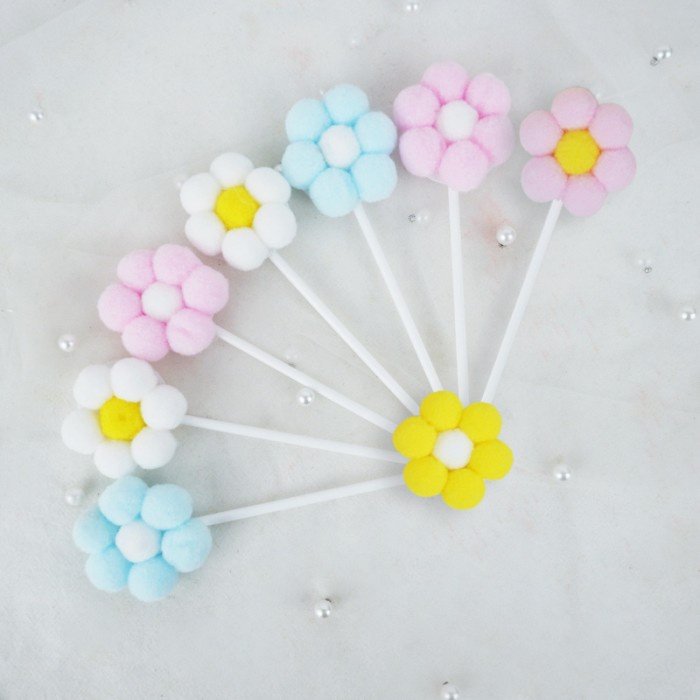 Jual Cake Topper Bunga Warna Warni/Hiasan Kue Bunga Pom/Hiasan Kue Lucu ...