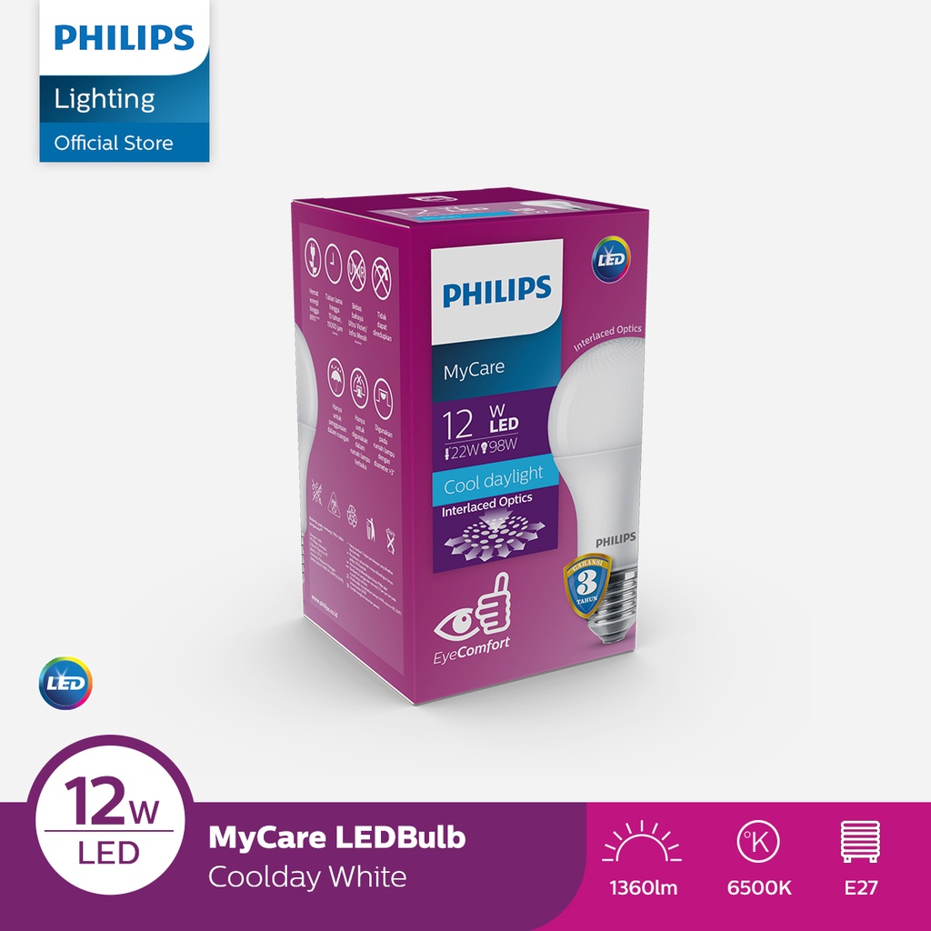 Jual Philips MyCare LEDBulb 12W E27 6500K 230V Putih | Shopee Indonesia