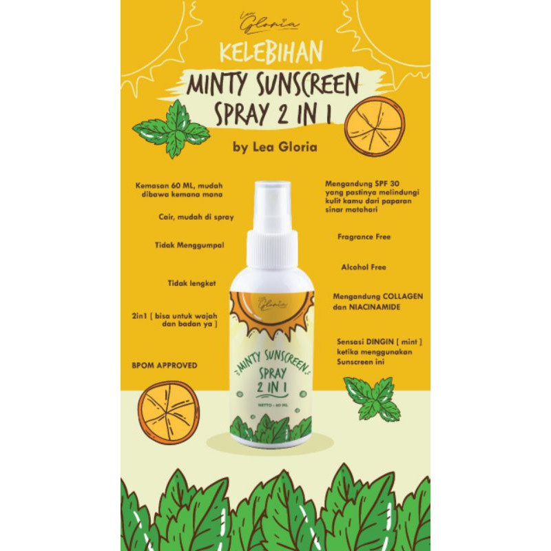 Jual LEA GLORIA MINTY SUNSCREEN SPRAY BY LEA GLORIA SUNBLOCK SPRAY 2in1 ...