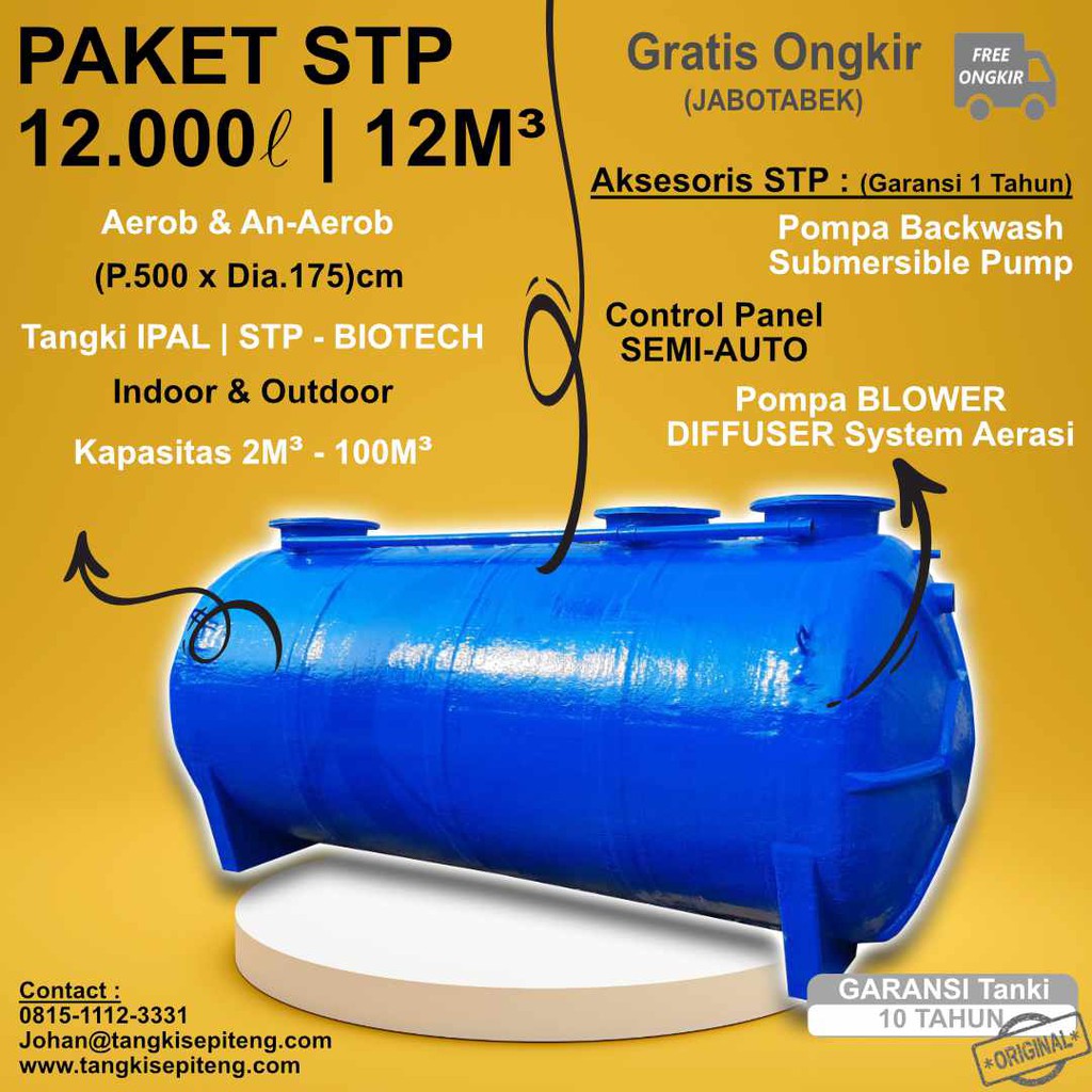 Jual PAKET Tangki Tabung STP IPAL WWTP 12000 Liter BIOTECH, BIO SEPTIC ...