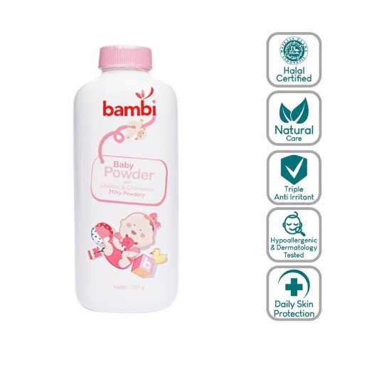 Jual Bambi Baby Powder with Licorice & Chamomile - Milky Powdery 250gr ...