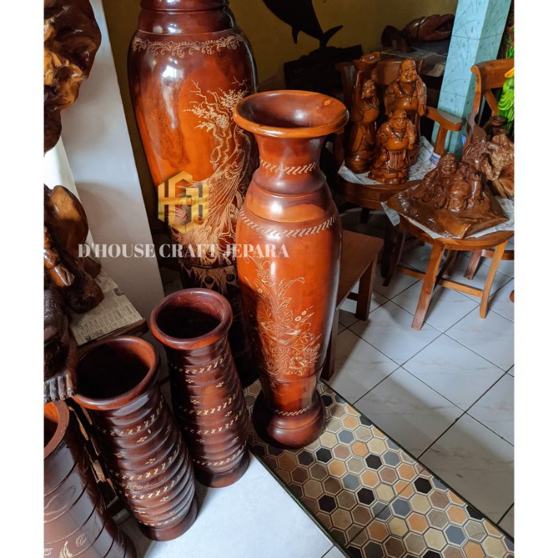 Jual Guci Ornamen Ukir Kayu Jati Tinggi 1 meter | Shopee Indonesia
