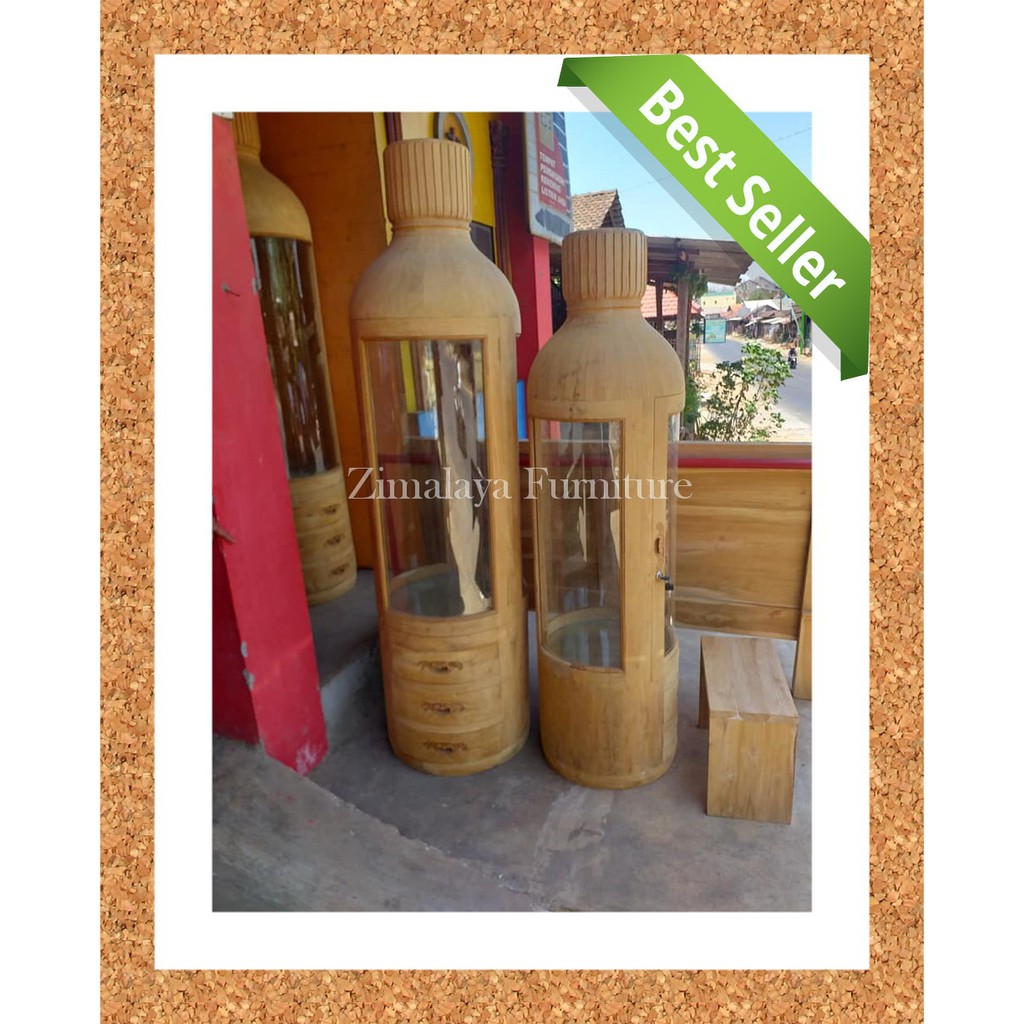 Jual Lemari Hias Ruang Tamu Model Botol Mentah Kayu Jati, Lemari Botol ...