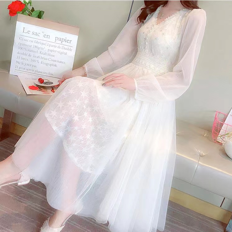 Jual FANMU Baru Korean High class Mesh Lace Dress/dress korea | Shopee ...