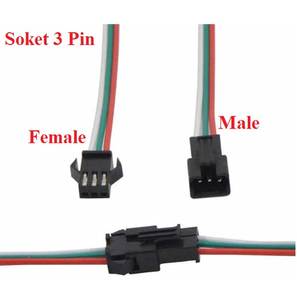 Jual Kabel 3P Soket Terminal Jantan Betina Konektor 3 Pin Socket satu ...