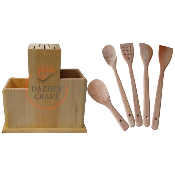 Jual Tempat Pisau dan Sendok Kayu Lubang Double, Kotak Sendok Kayu ...