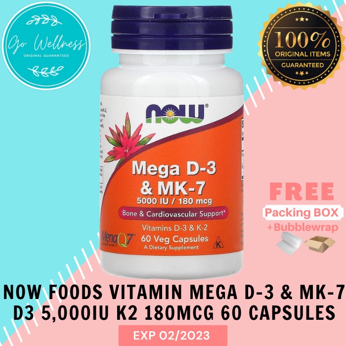Jual Now Foods Mega D-3 & MK-7 Vitamin D3 5,000iu MK-7 180mcg 60 ...