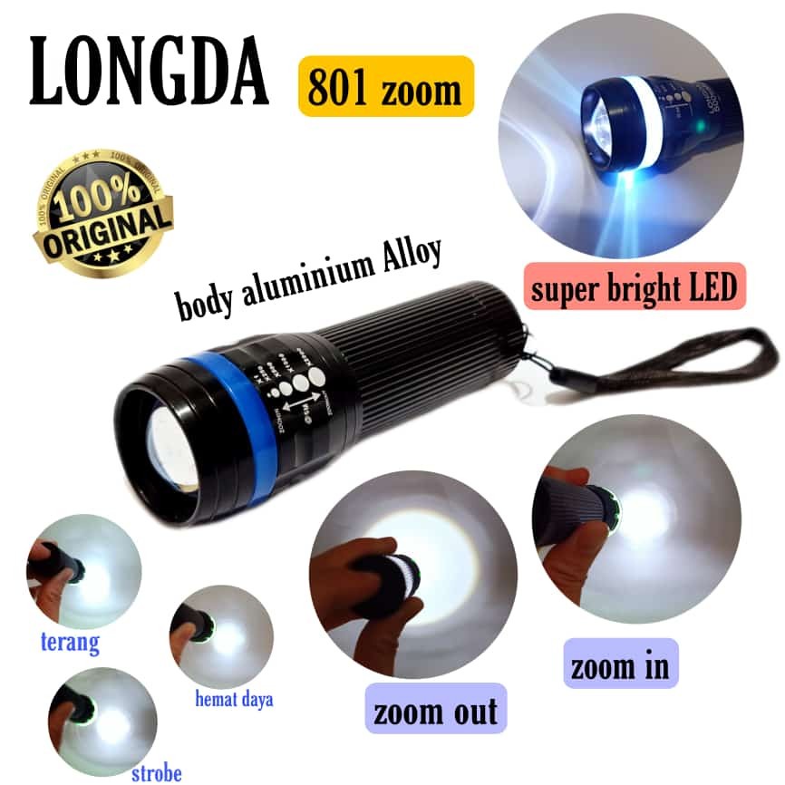 Jual Senter LED Mini Zoom Super Terang LONGDA 801 | Shopee Indonesia