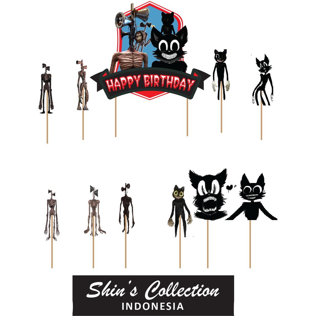 Jual Cake topper siren head vs cartoon cat horror set isi 11 pcs ...