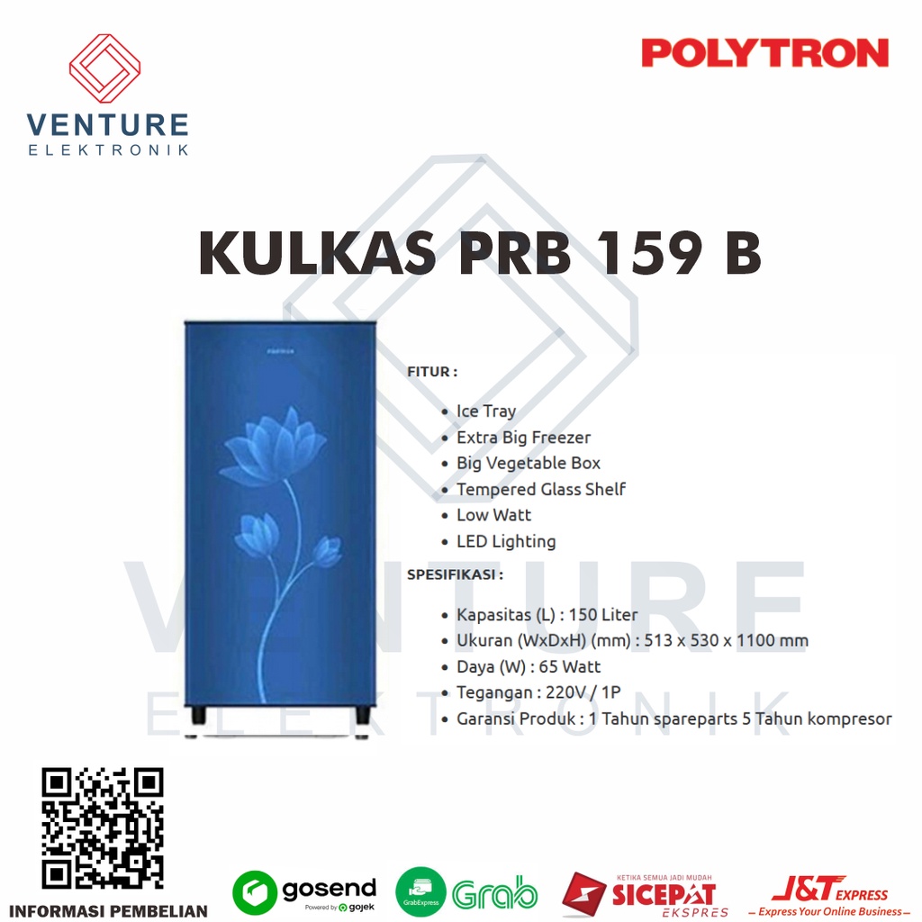 Jual KULKAS 1 PINTU SERI PRB 159 B/R ( 150 Liter ) | Shopee Indonesia