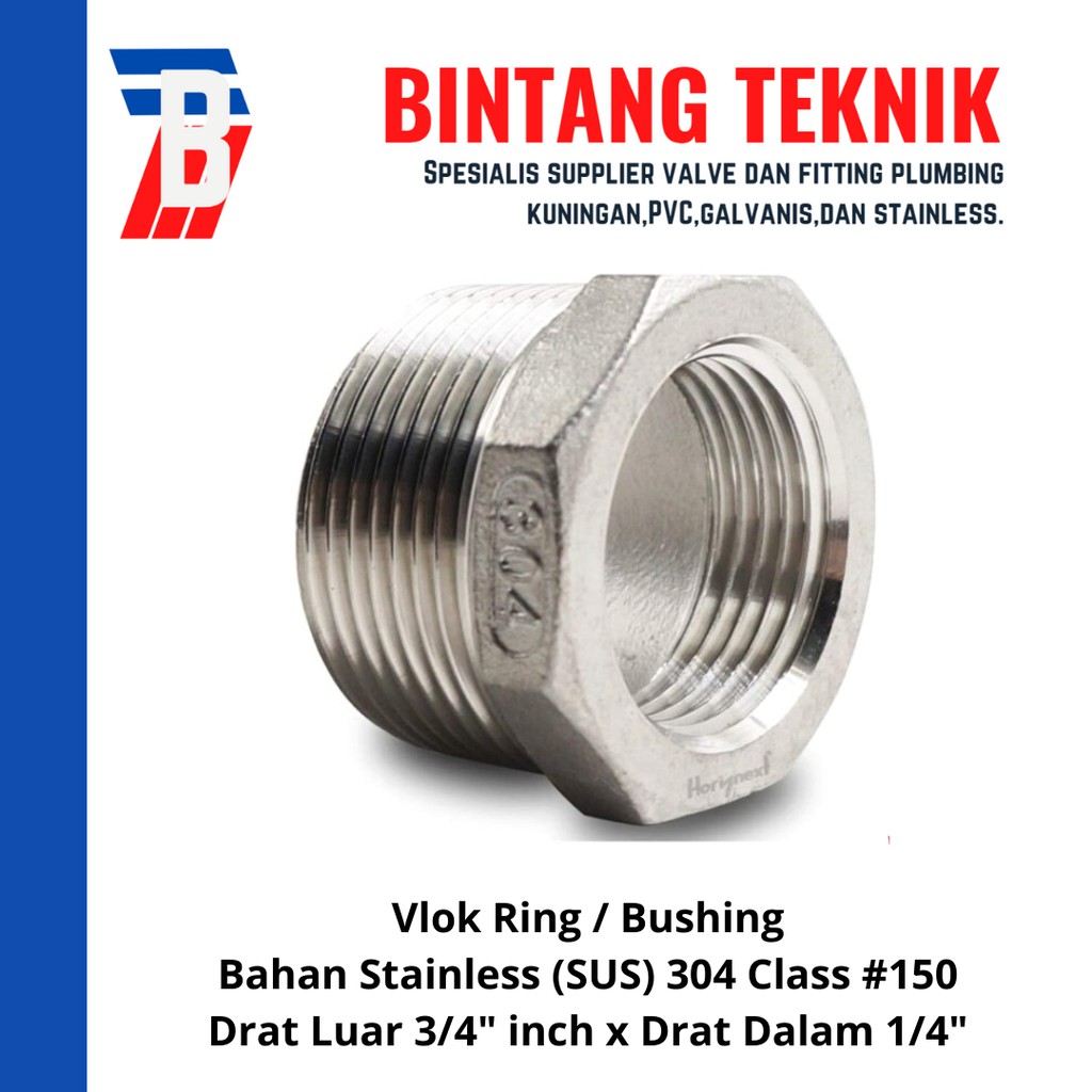 Jual Vlok Ring Stainless (SUS) 304 Drat Luar 3/4" x Drat Dalam 1/4 ...