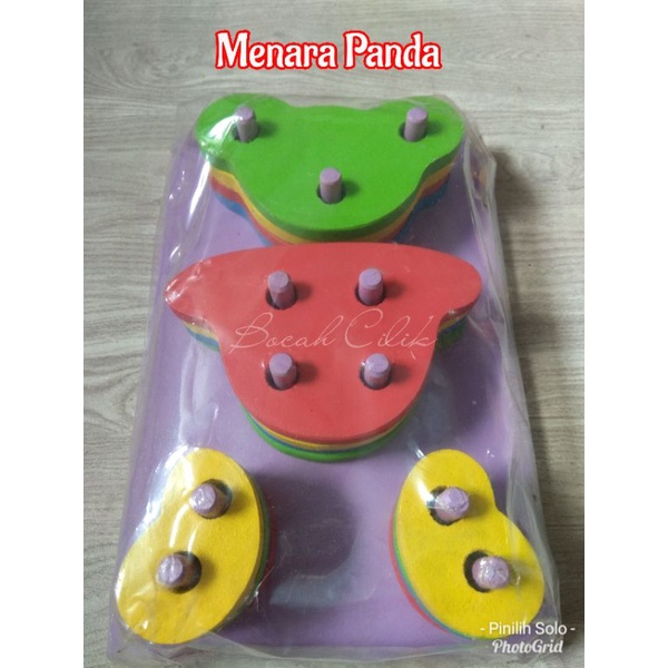 Jual alat peraga edukatif balok kayu kereta kotak pas menara donat ...