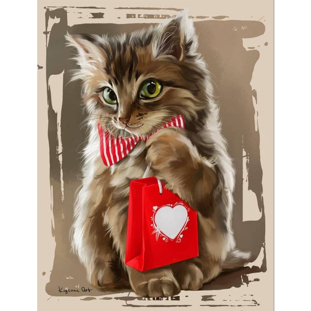 Jual hiasan dinding poster kucing cantik plus bingkai ukuran 53x35 ...