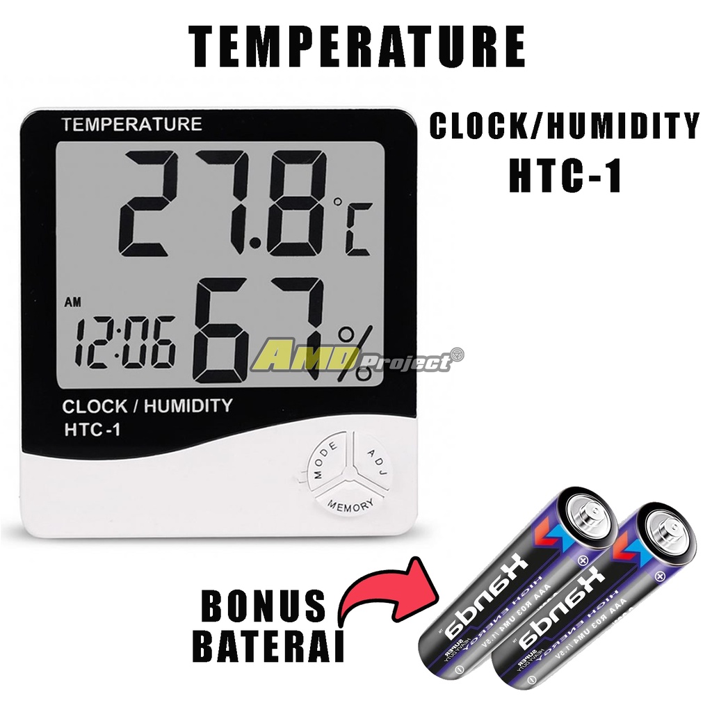 Jual HTC-1 Alat Ukur Suhu Ruangan Temperature & Humidity Jam Digital ...