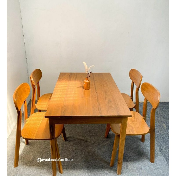 Jual 1 SET KURSI MEJA MAKAN ROPAN CAFE RESTO MINIMALIS RETRO BAHAN KAYU JATI NATURAL DINNING ...
