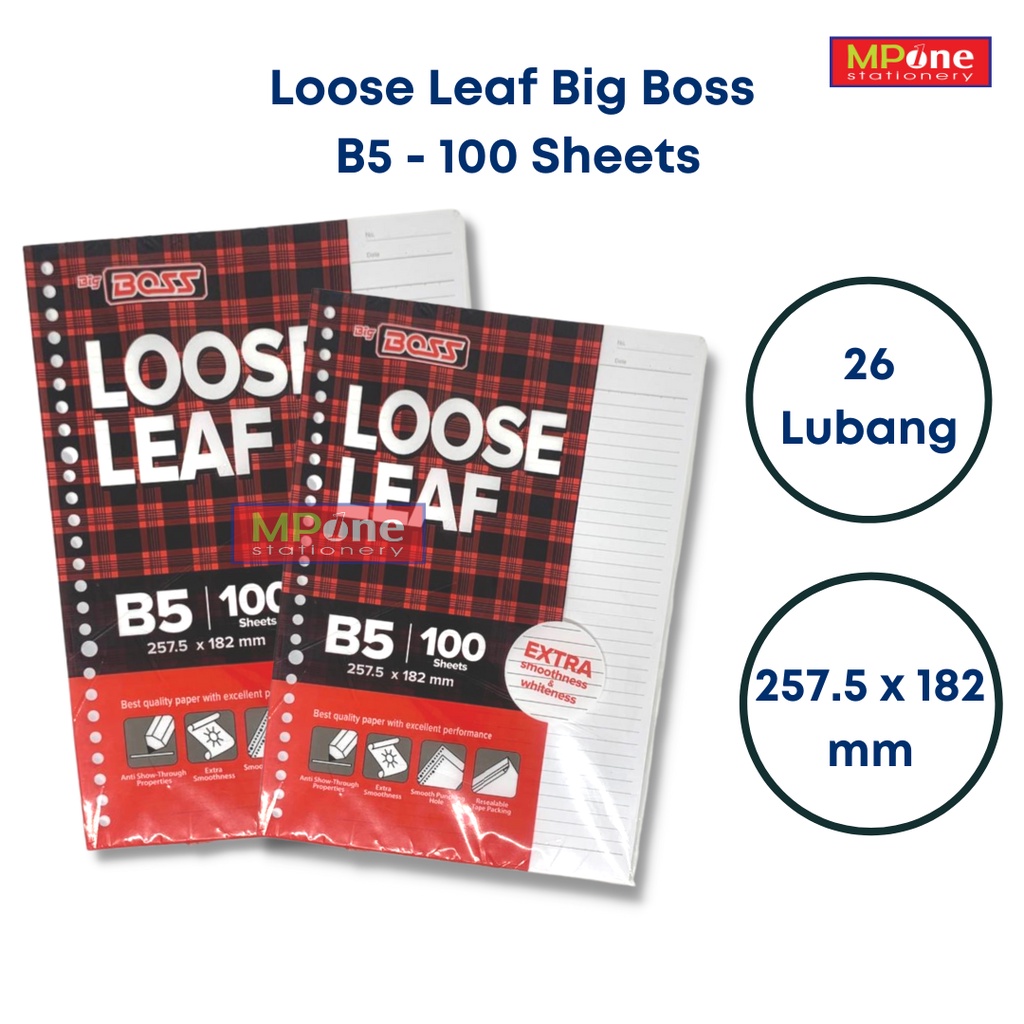 Jual Loose Leaf Bigboss / Isi Binder Bergaris Ukuran B5 / Big Boss B5 - 100 Sheets/Lembar ...