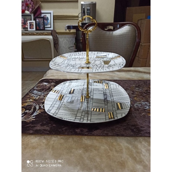 Jual luxury bone china cake stand 2 tiers tatakan kue tempat kue susun | Shopee Indonesia