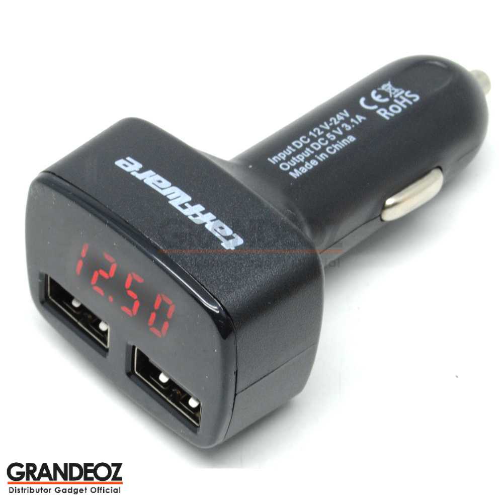 Jual 2 PORT DUAL USB Car Charger with LED Display Colokan Cas Mobil ...