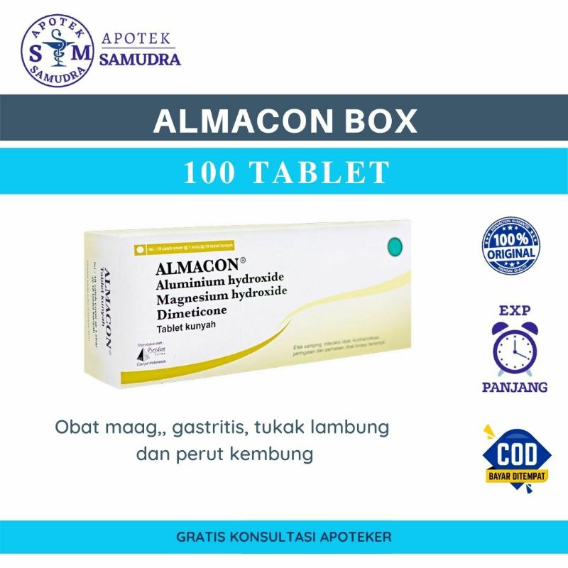 Jual ALMACON Tablet - BOX isi 100 Tablet (obat mengatasi perut kembung ...