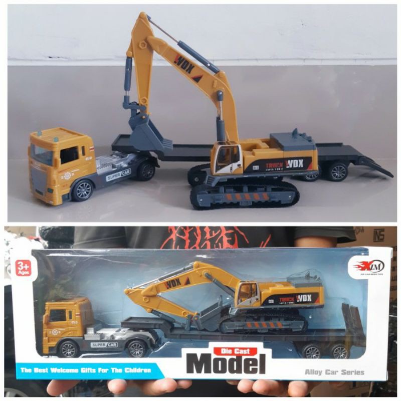 Jual Diecat Set Truk Trailer & Excavator Alloy - Mainan Miniatur Mobil ...