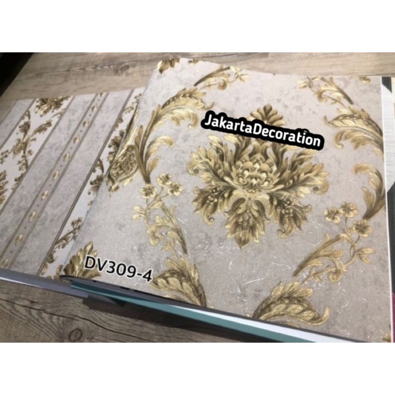 Jual Wallpaper Dinding Klasik Batik Gold Dasar Abu Grey luxury Premium ...